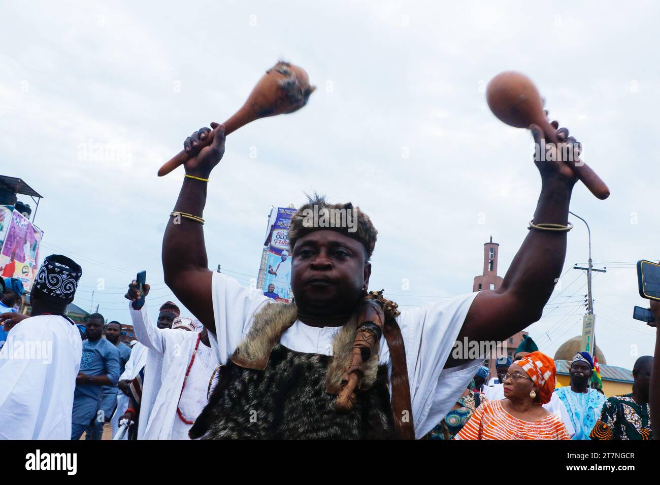 People gather to observe the Olojo Festival celebration at Ile-Ife, in ...