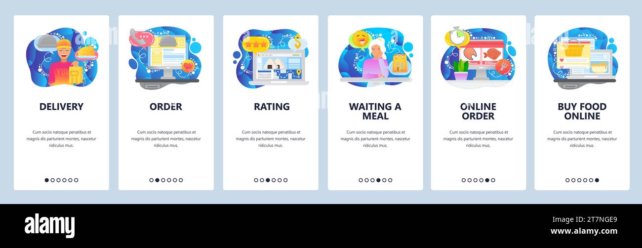 Mobile app onboarding screens. Order meal online, food delivery service ...