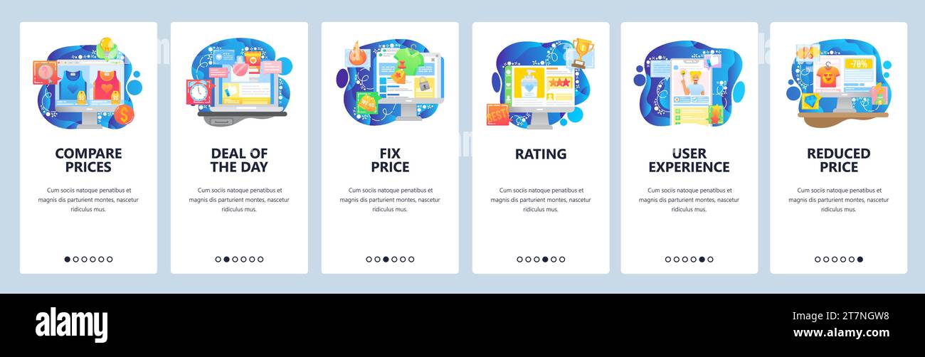 Mobile app onboarding screens. Online store price comparison, deal ...