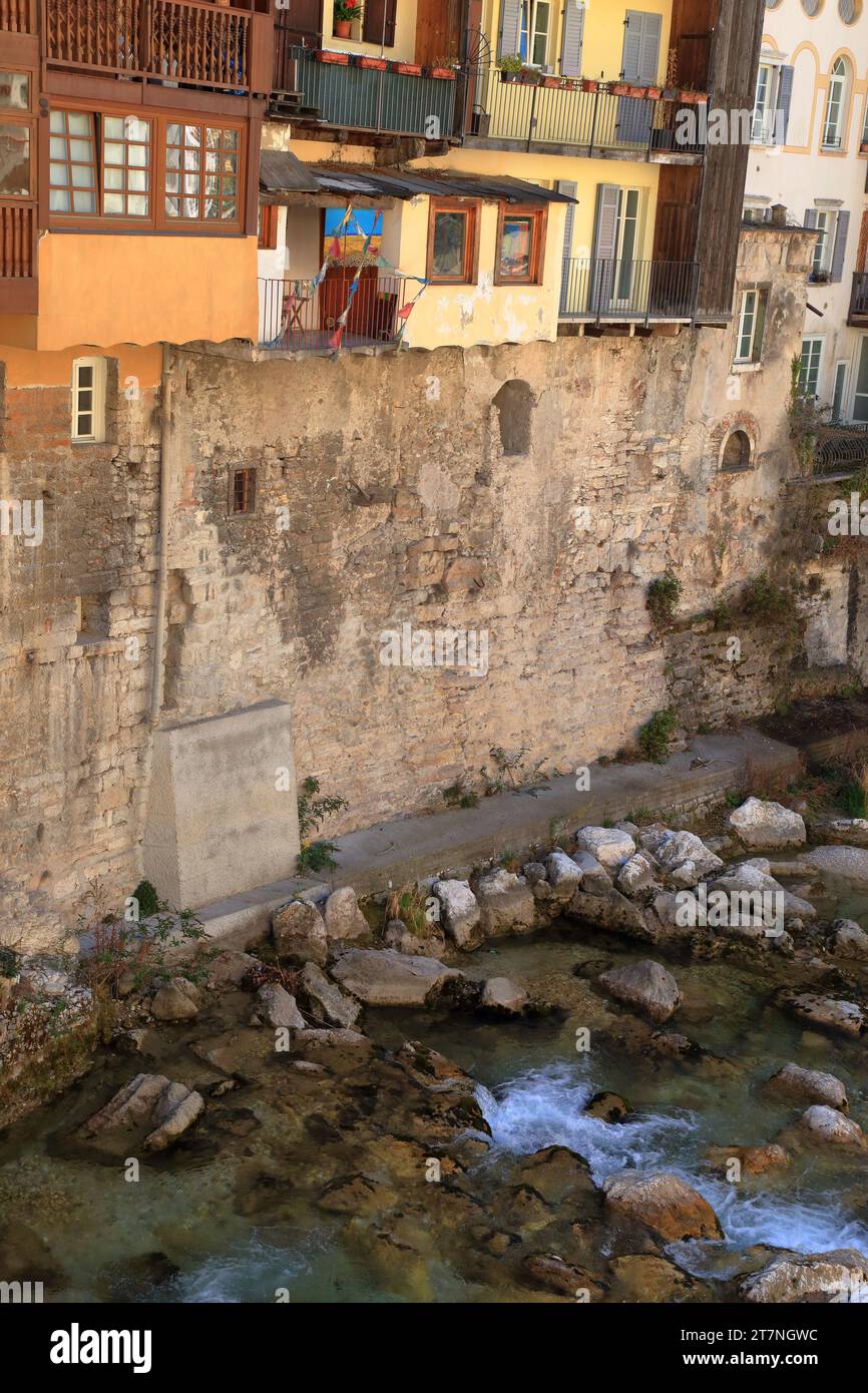 Rovereto, Italy. Houses next to Leno stream river Stock Photo - Alamy