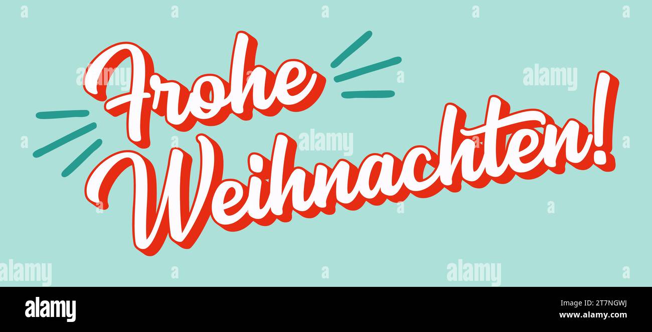 FROHE WEIHNACHTEN. MERRY CHRISTMAS in German. Brush calligraphy banner ...