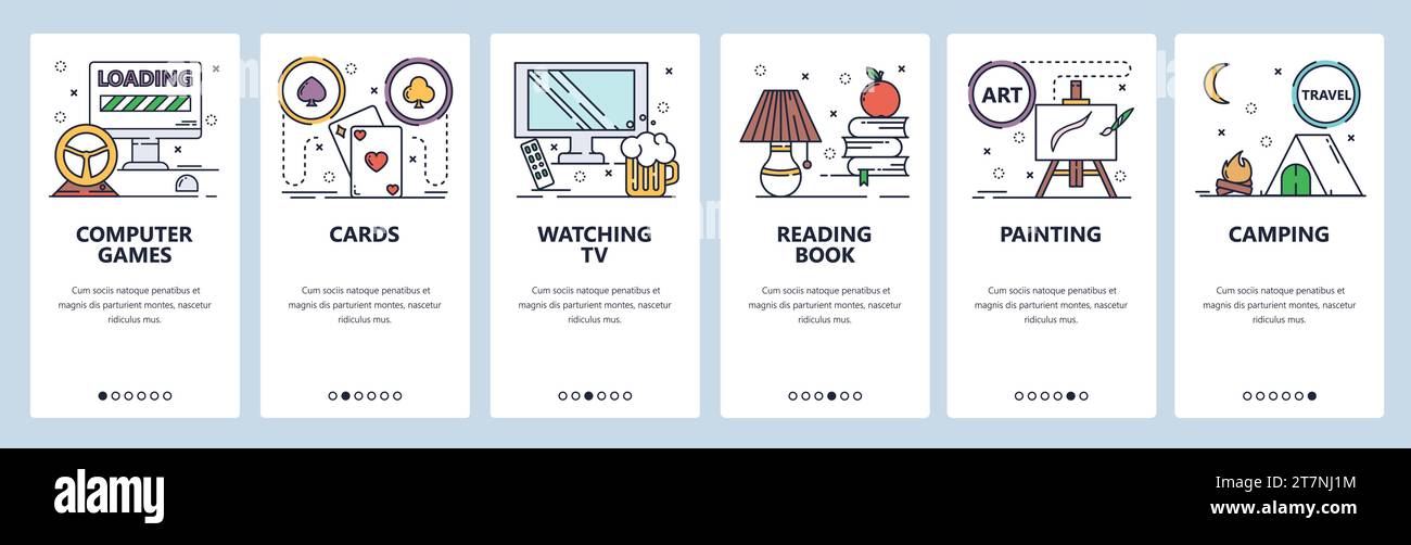 Mobile App Onboarding Screens Hobby And Leisure Activities Computer