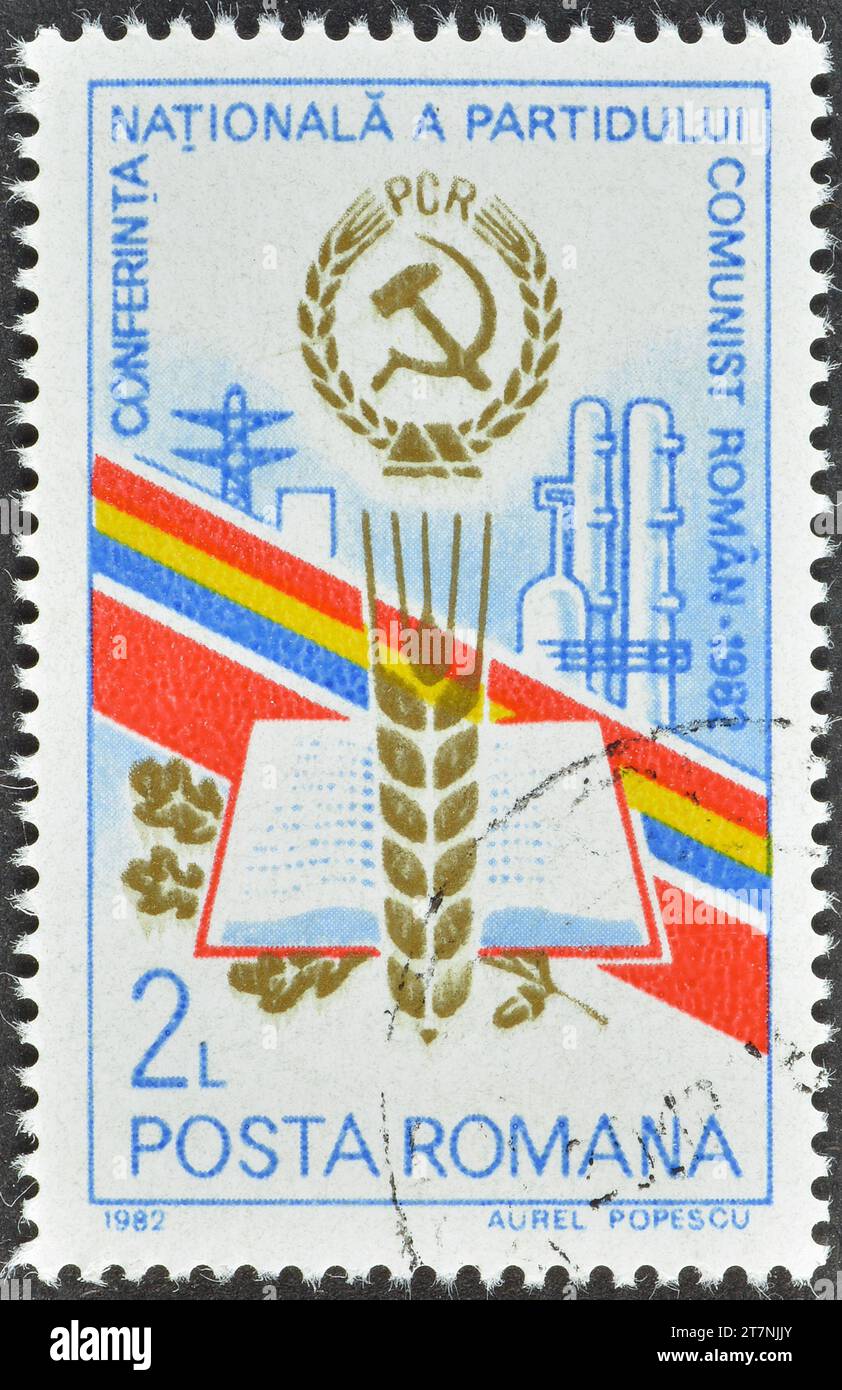 Cancelled postage stamp printed by Romania, that promotes Conference of ...