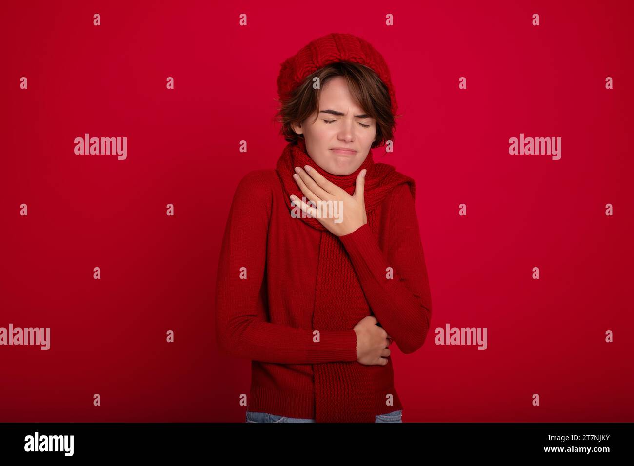 Sad girl in red scarf hi-res stock photography and images - Alamy
