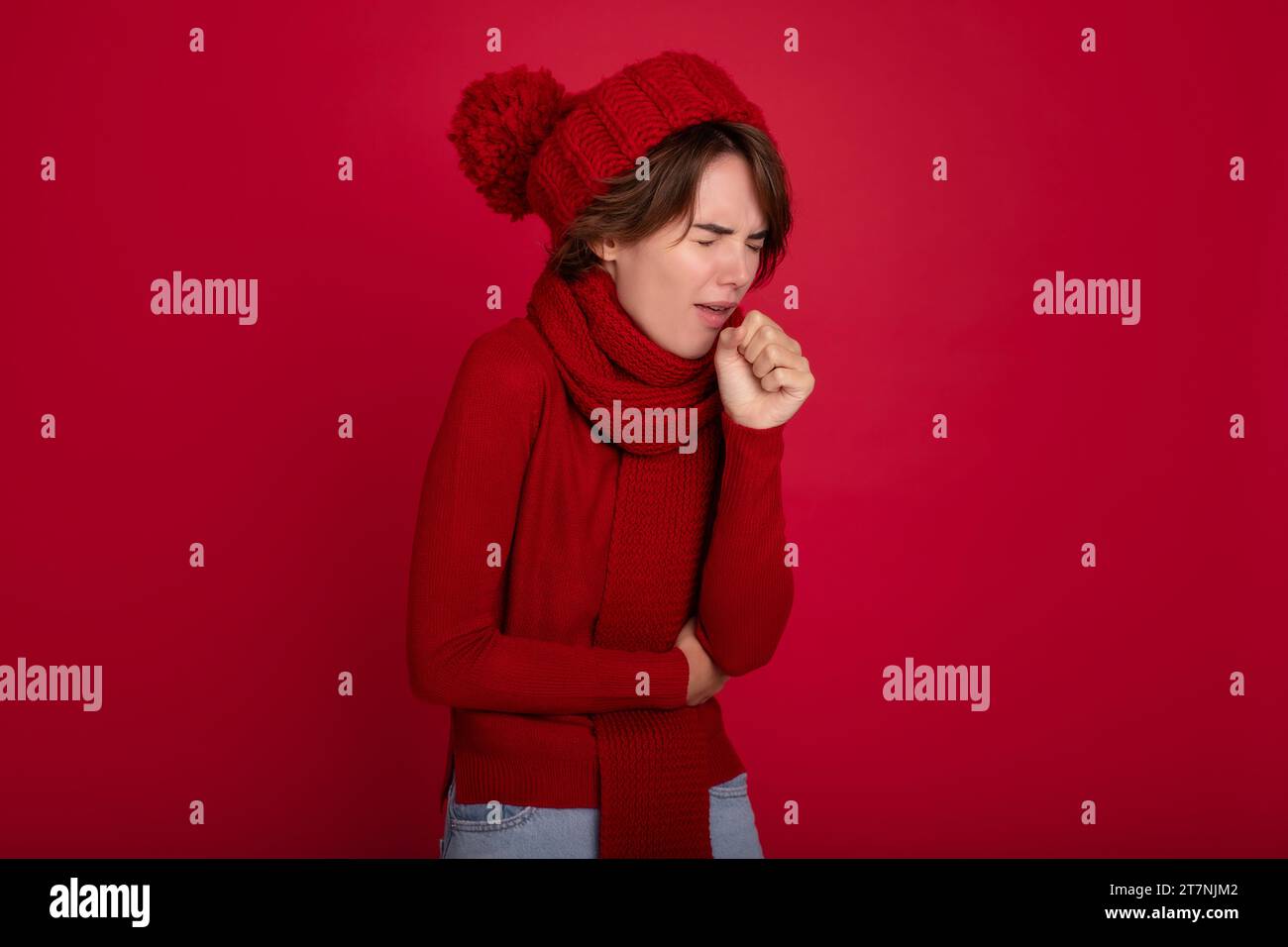 Sad girl in red scarf hi-res stock photography and images - Alamy