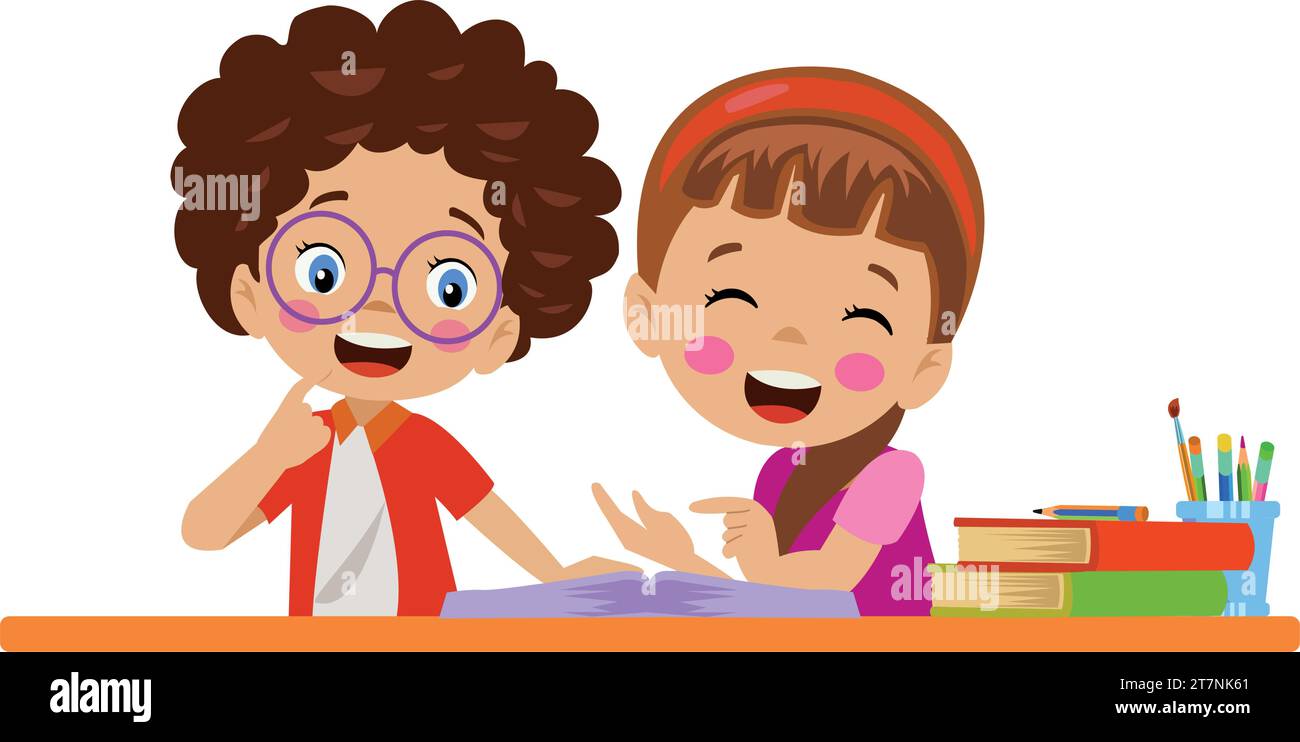 cute hardworking little kids studying Stock Vector Image & Art - Alamy