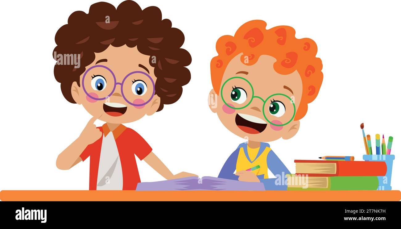 cute hardworking little kids studying Stock Vector Image & Art - Alamy