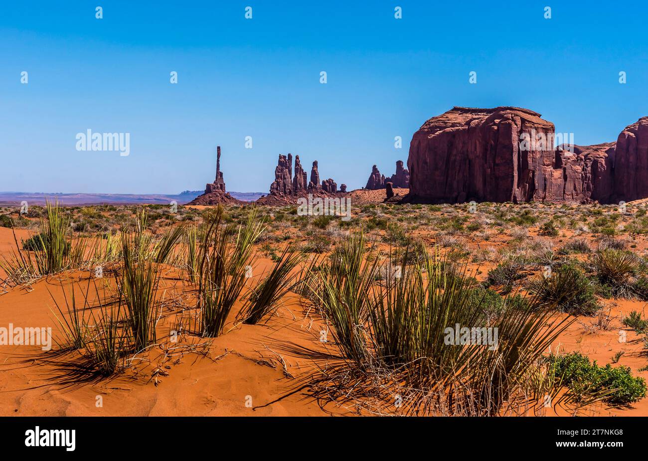 Totem Pole Spire and Yei Bi Chei Spires in Monument Valley tribal park ...