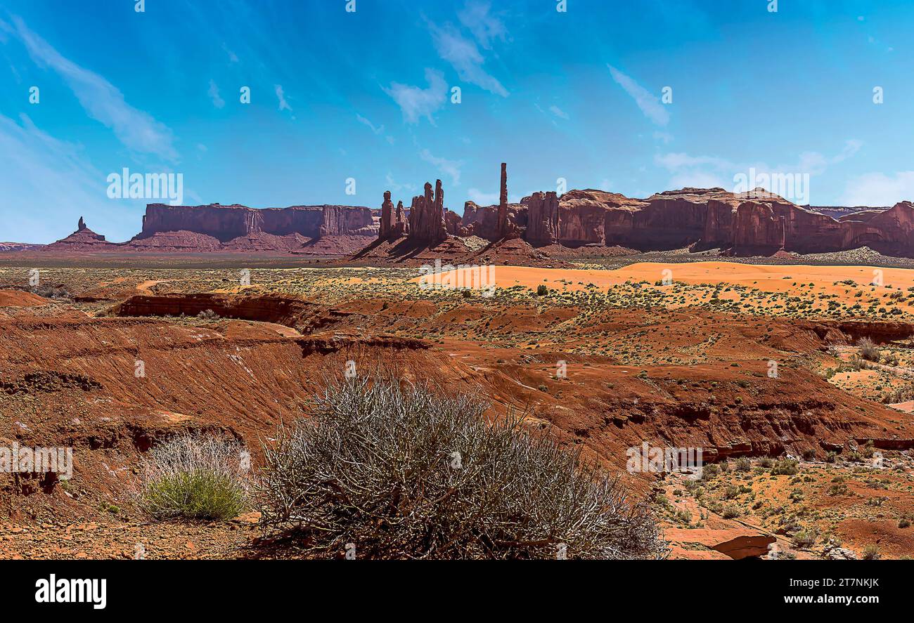 Panorama showing Totem Pole Spire and Yei Bi Chei Spires in Monument ...