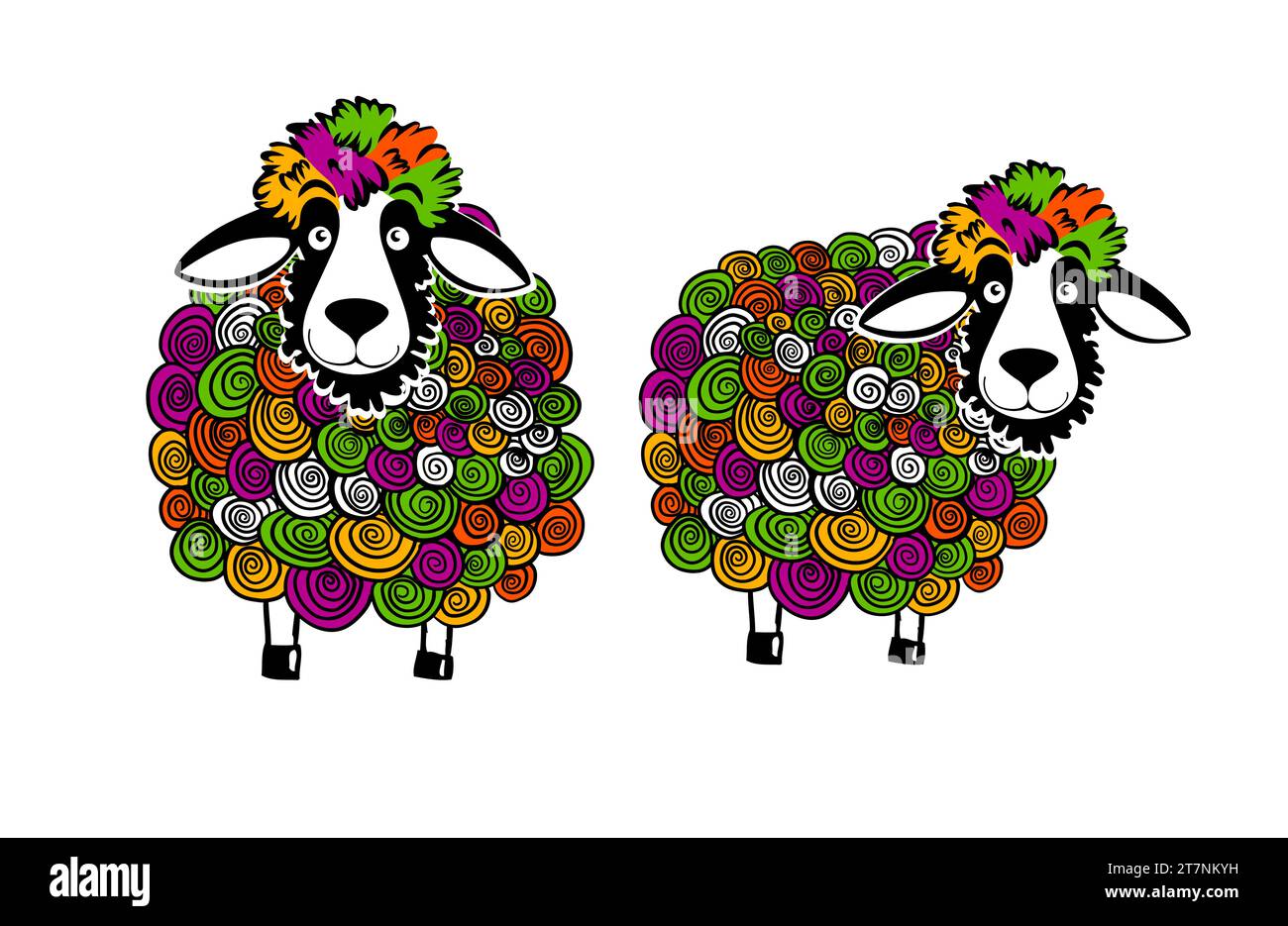 The colorful sheep is funny. hand drawing. Not AI, Vector illustration ...