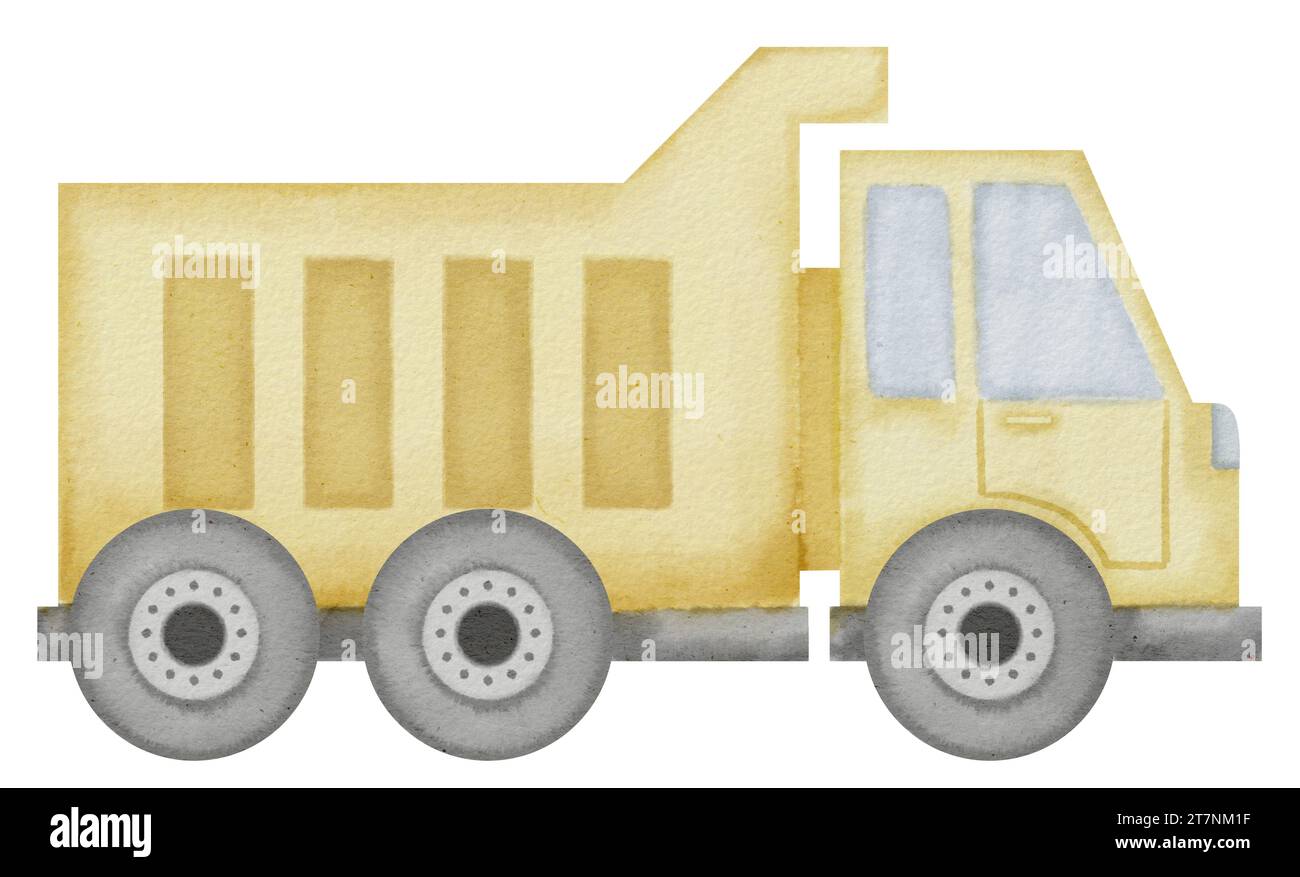Dump Truck Watercolor illustration. Hand drawn clip art of baby toy ...