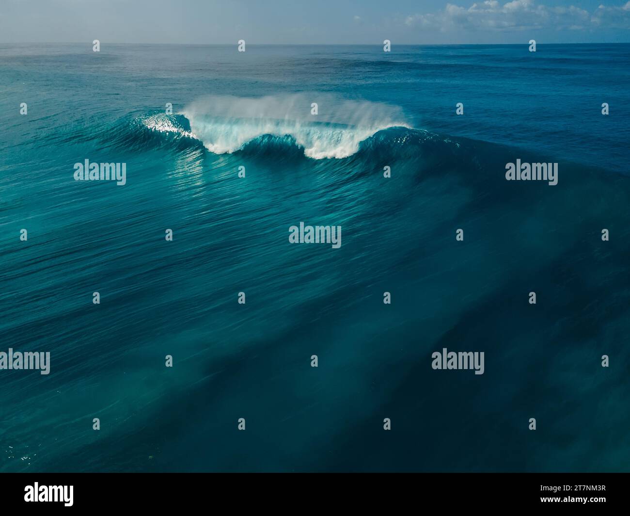 Perfect barrel wave in blue ocean. Aerial view of surfing swell Stock ...