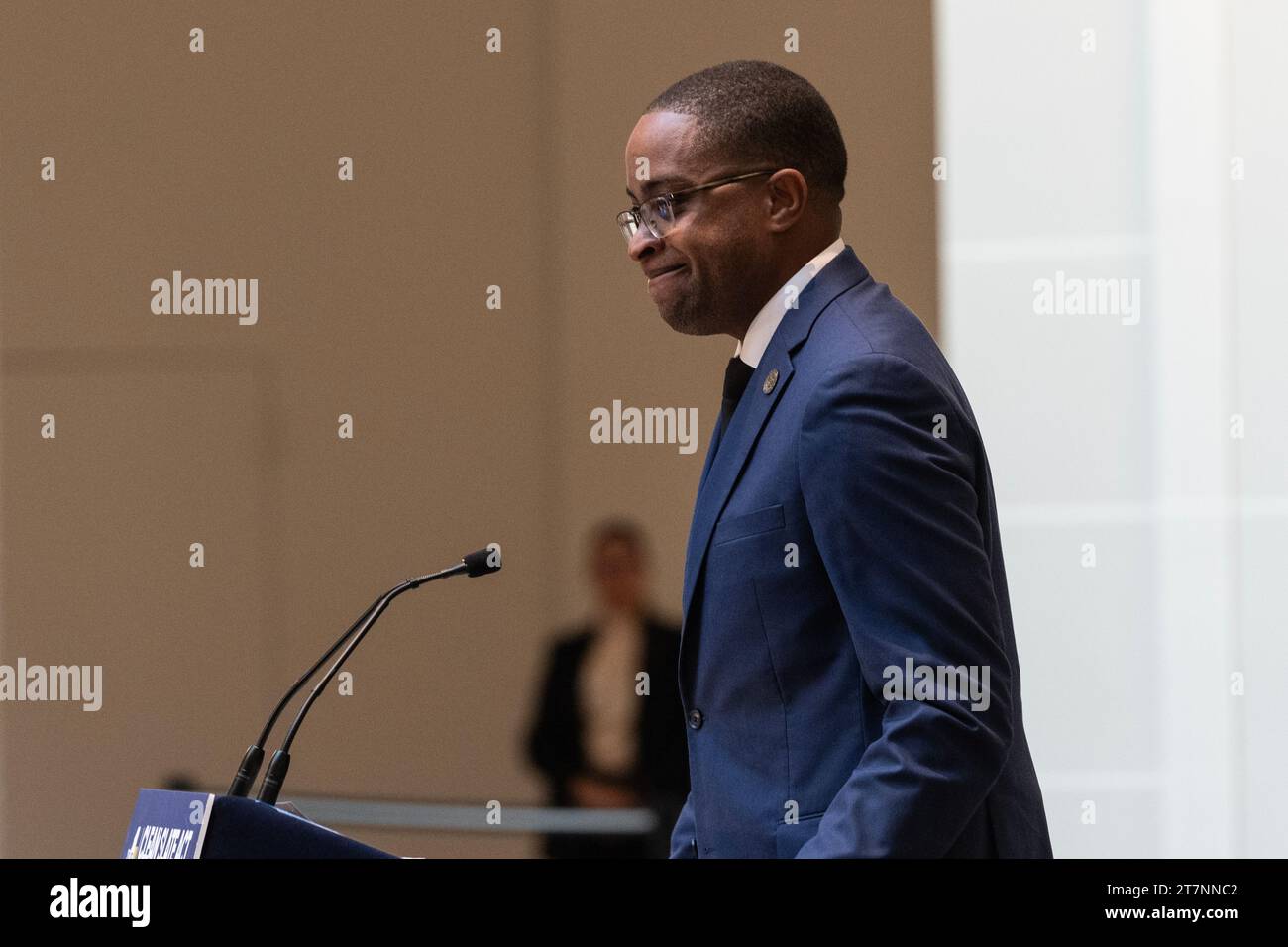 State Senator Jamaal Bailey speaks during Governor Kathy Hochul signing ...