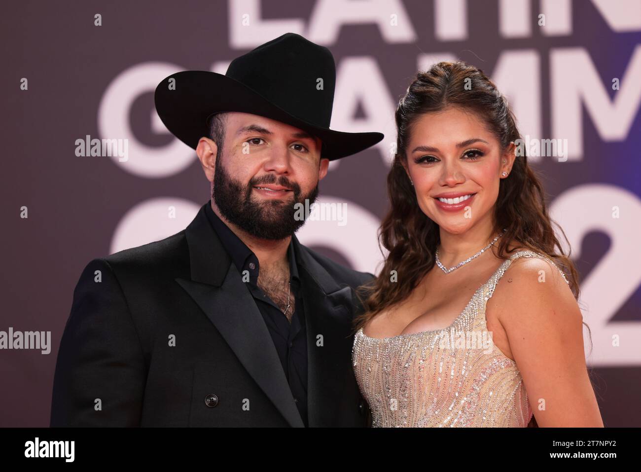 Carin Leon, left, and Meylin Zuniga arrive at the 24th annual Latin Grammy Awards in Seville ...