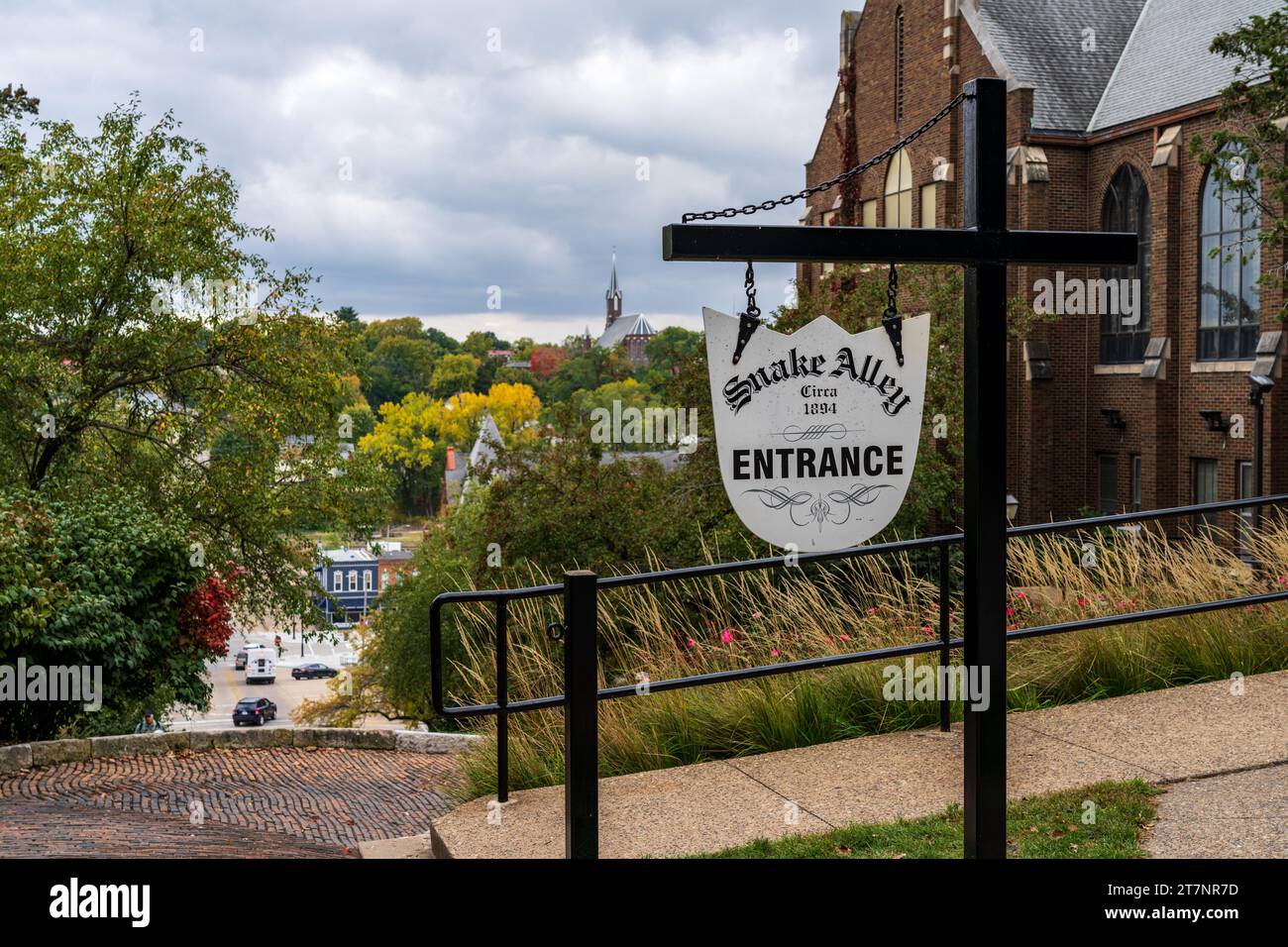 Entrance to Snake Alley in Burlington Iowa which has the world record ...