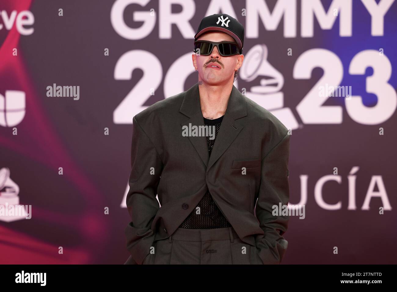 Feid arrives at the 24th annual Latin Grammy Awards in Seville, Spain ...