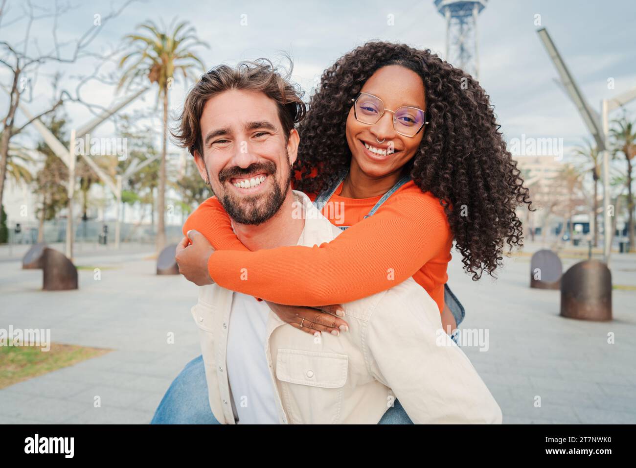 Multiracial real people having fun on a weekend trip. Handsome man ...