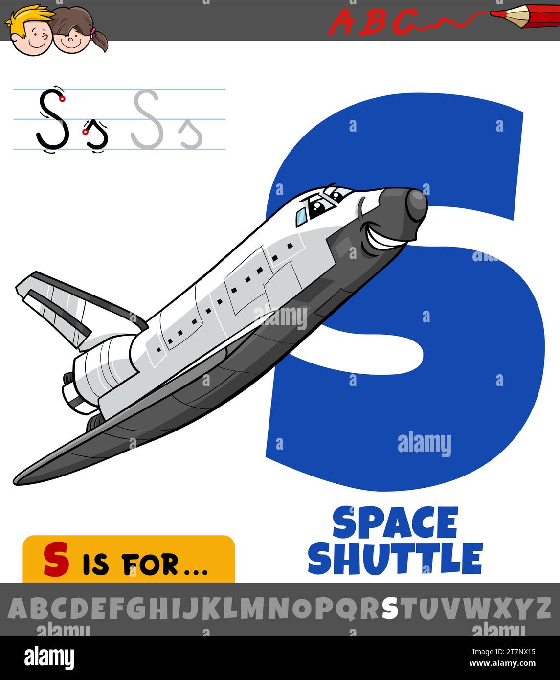 Educational cartoon illustration of letter S from alphabet with space ...