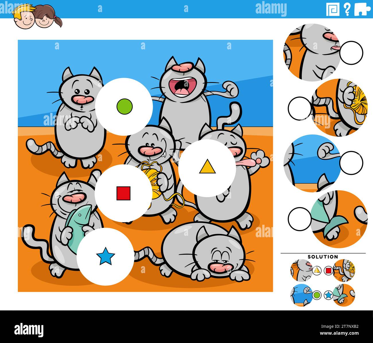 Cartoon illustration of educational match the pieces jigsaw puzzle game ...