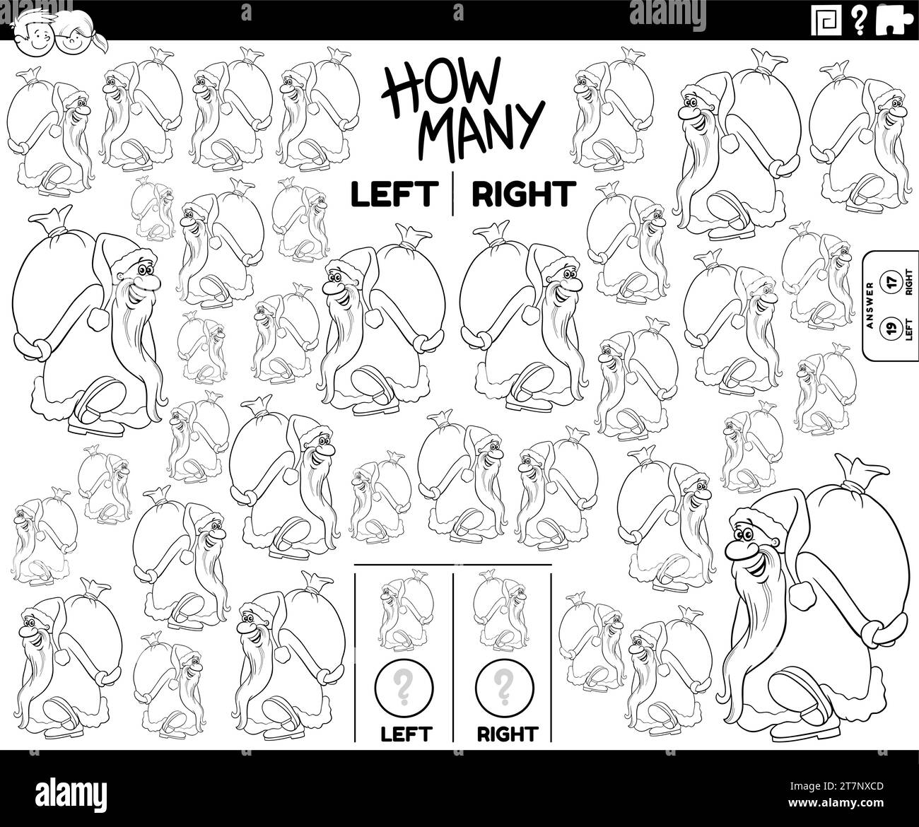 Cartoon illustration of educational game of counting left and right ...