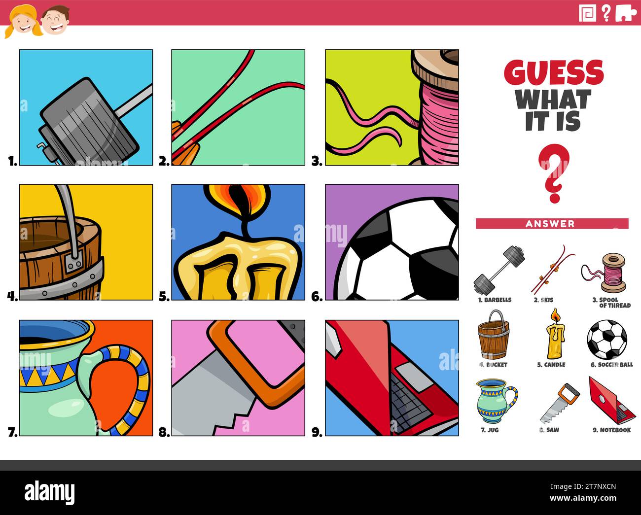 Cartoon illustration of educational activity of guessing the objects ...