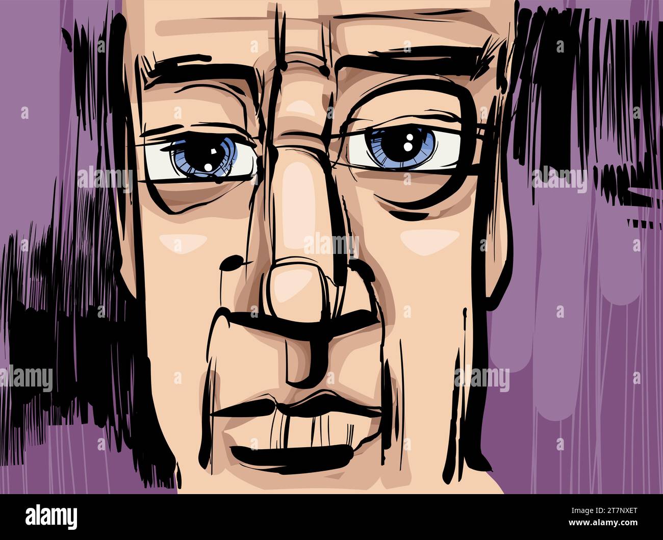 Artistic sketch drawing illustration of pensive man face Stock Vector ...