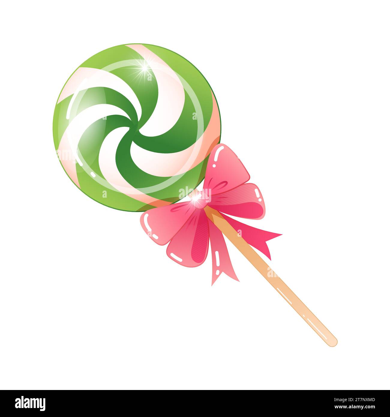 Vector illustration of Christmas lollipop on a stick with a bow in ...