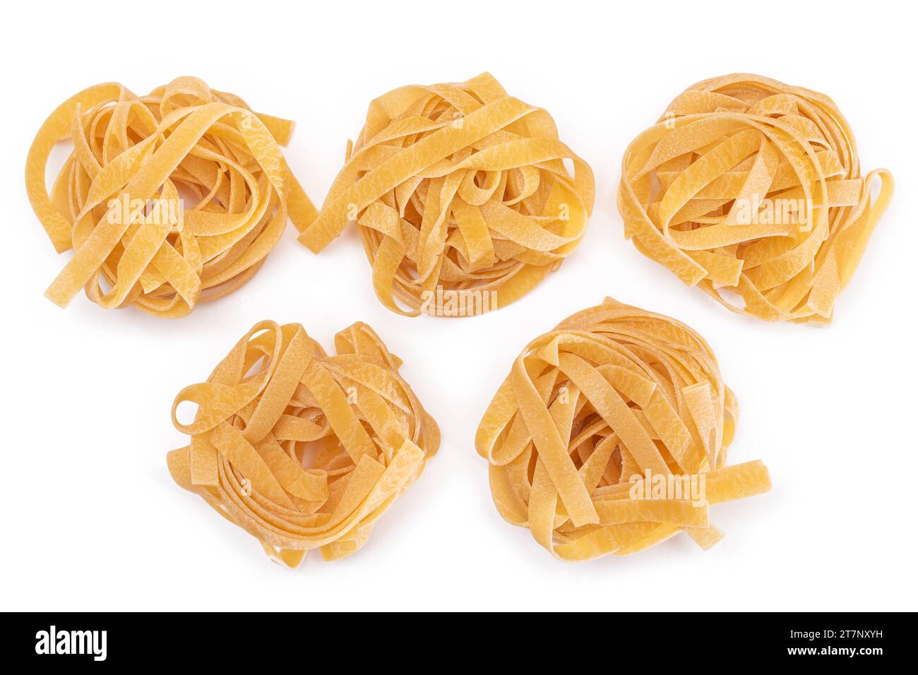 Five Classic Italian Raw Egg Fettuccine - Isolated on White Background ...