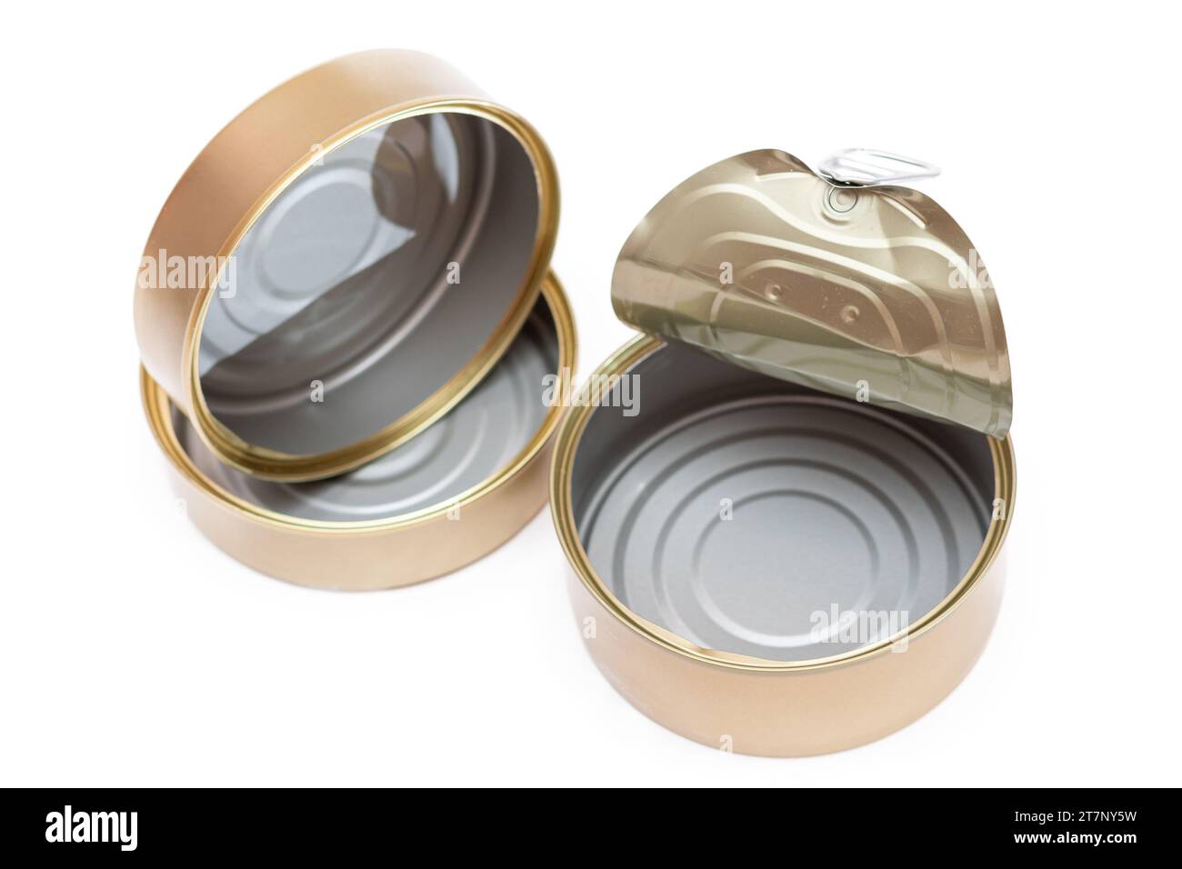 Two Opened Empty Tin Cans Isolated on White Background. Clean Used ...