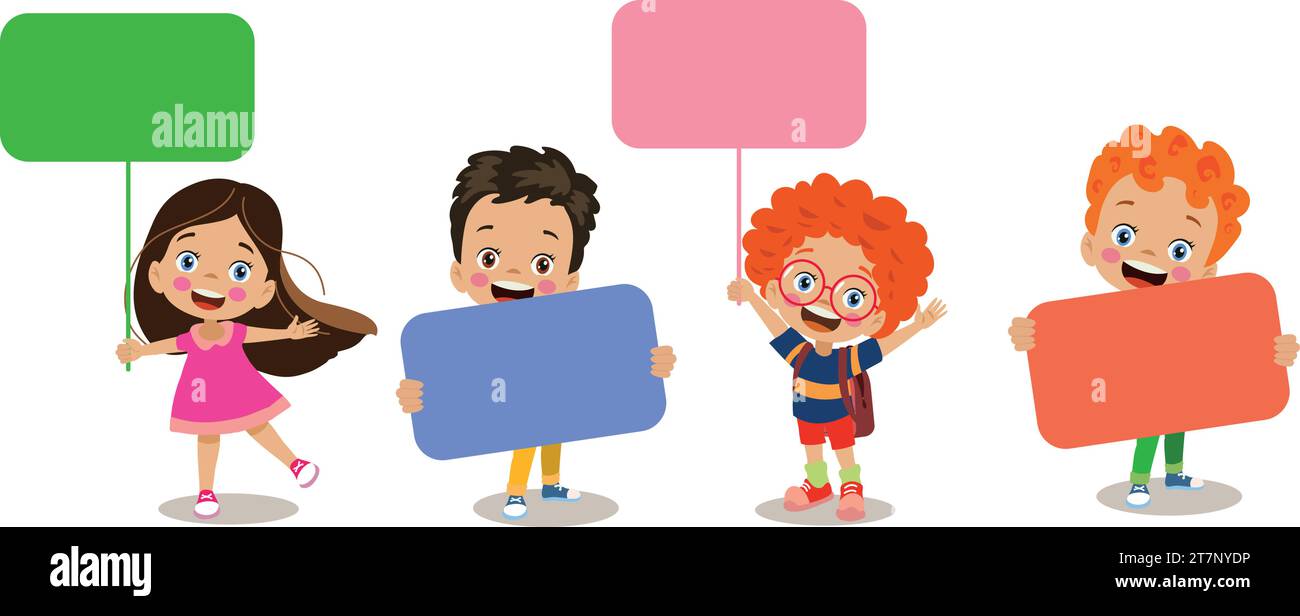 Cartoon kids holding sign hi-res stock photography and images - Alamy