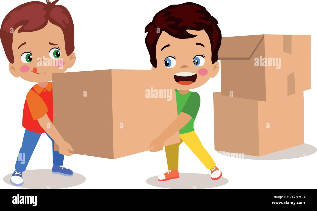 cute kids carrying heavy boxes Stock Vector Image & Art - Alamy