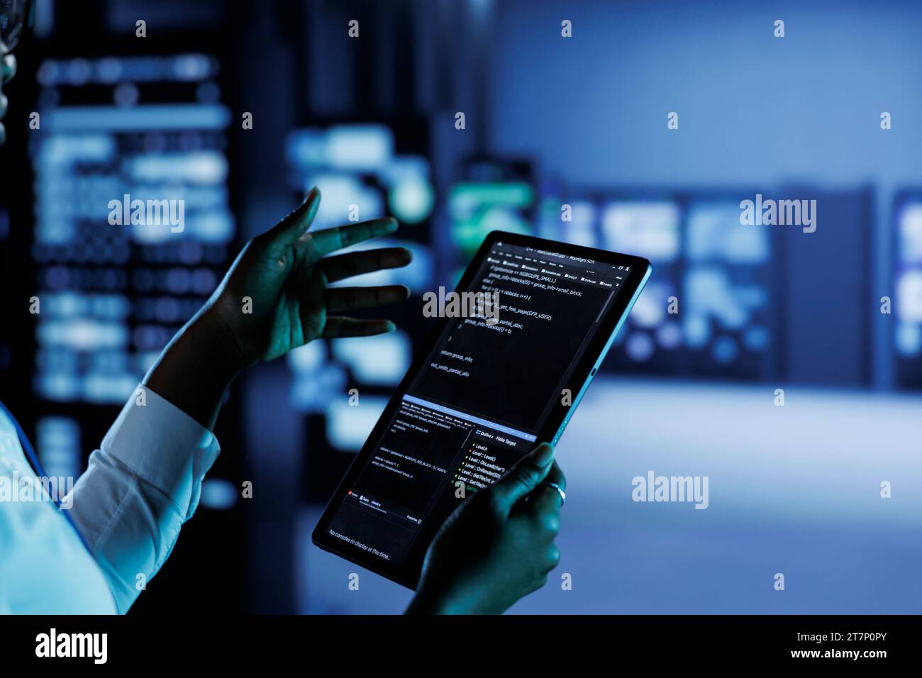 Close Up Of Employee Running Code And Programming On Laptop Troubleshooting And Upgrading High