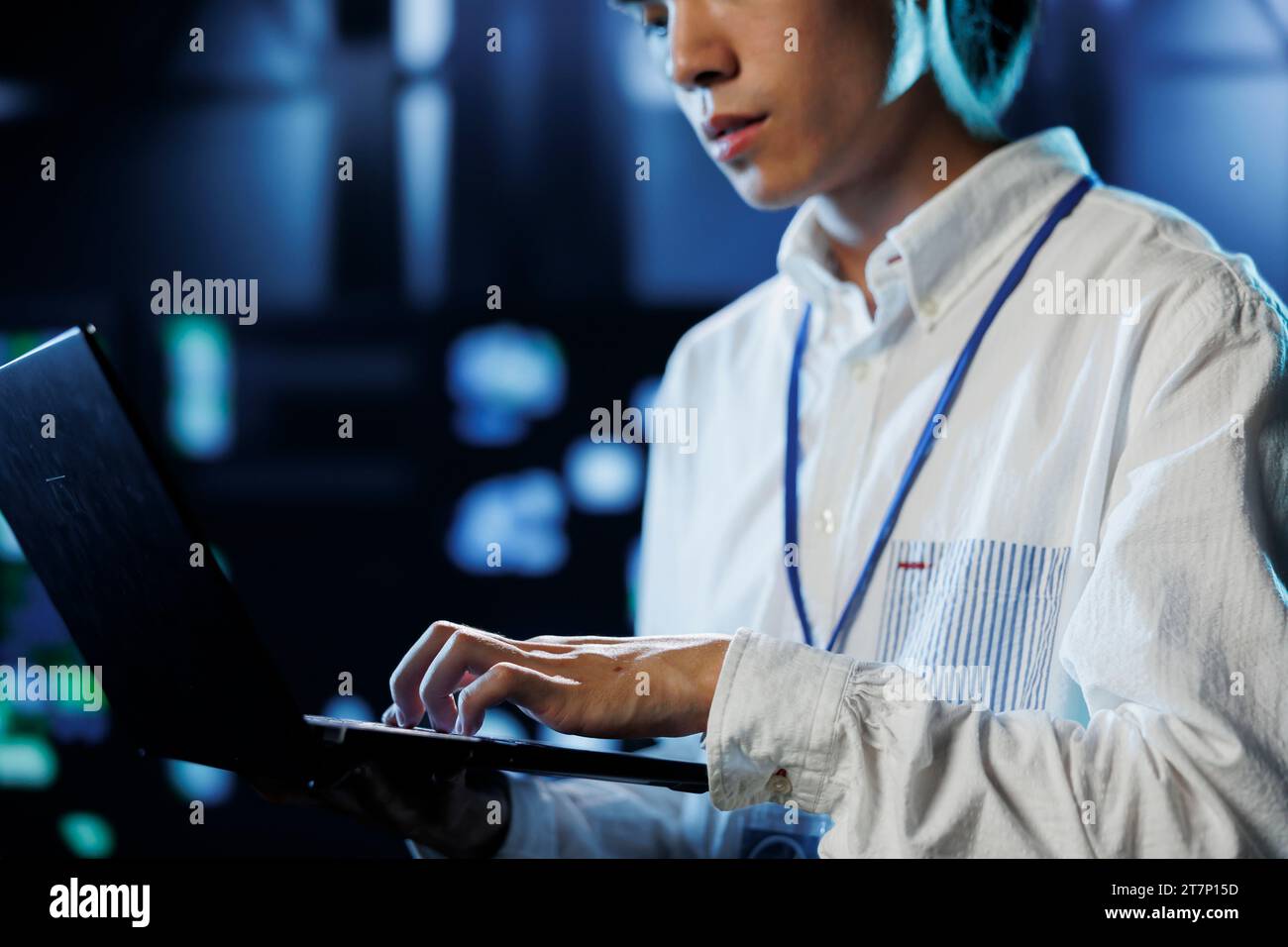 Dara Center System Administrator Running Code And Programming On Laptop Troubleshooting And