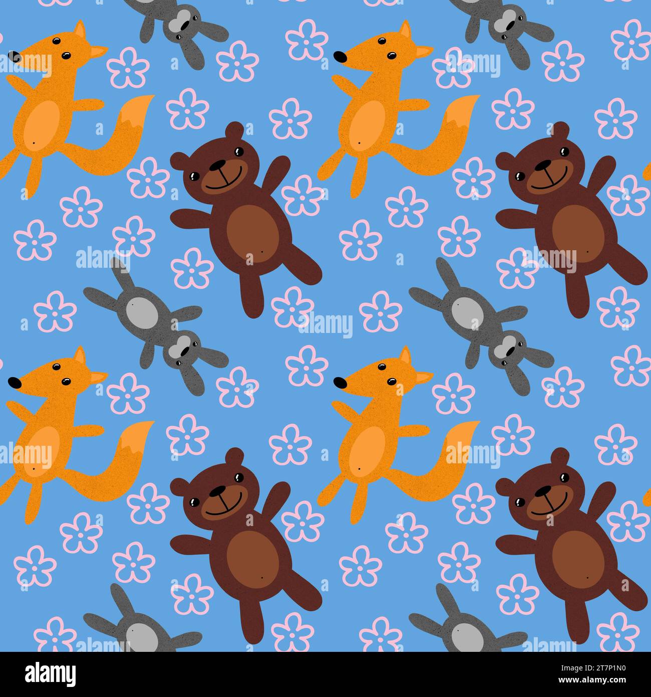 Cartoon animals seamless rabbit and bears and fox pattern for wrapping ...