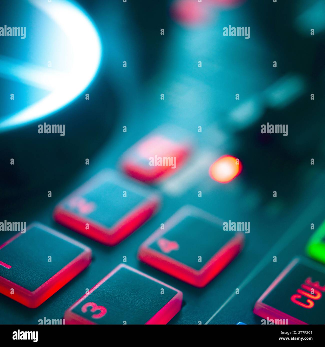 Deejay mixing desk turntables party nightclub disco lights square album ...