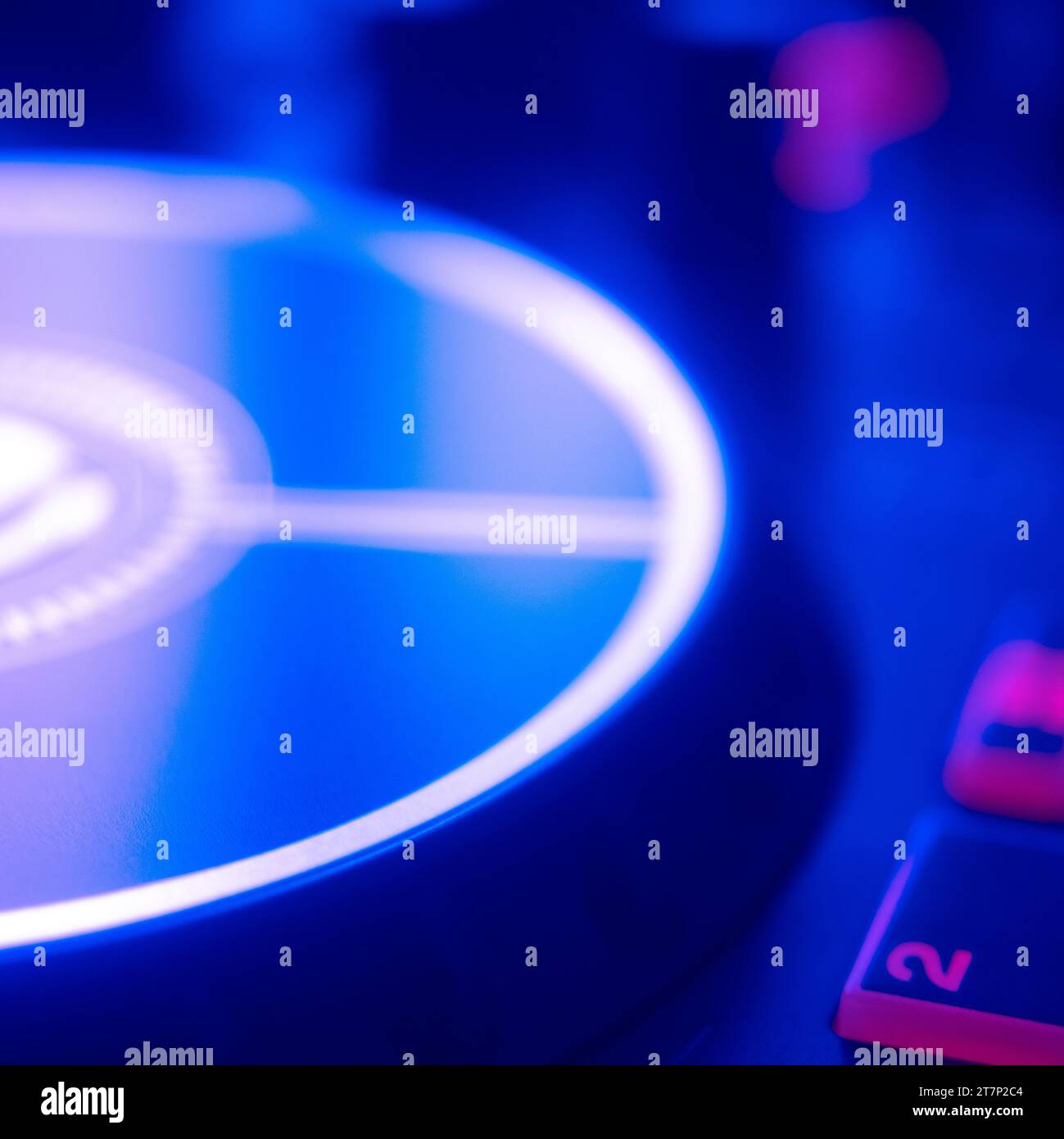 Deejay mixing desk turntables party nightclub disco lights square album ...