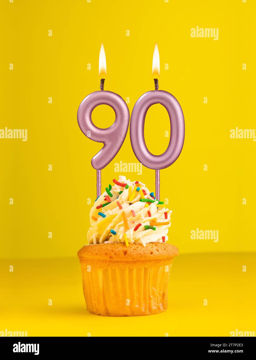 Number 90 candle - Birthday card design in yellow background Stock ...