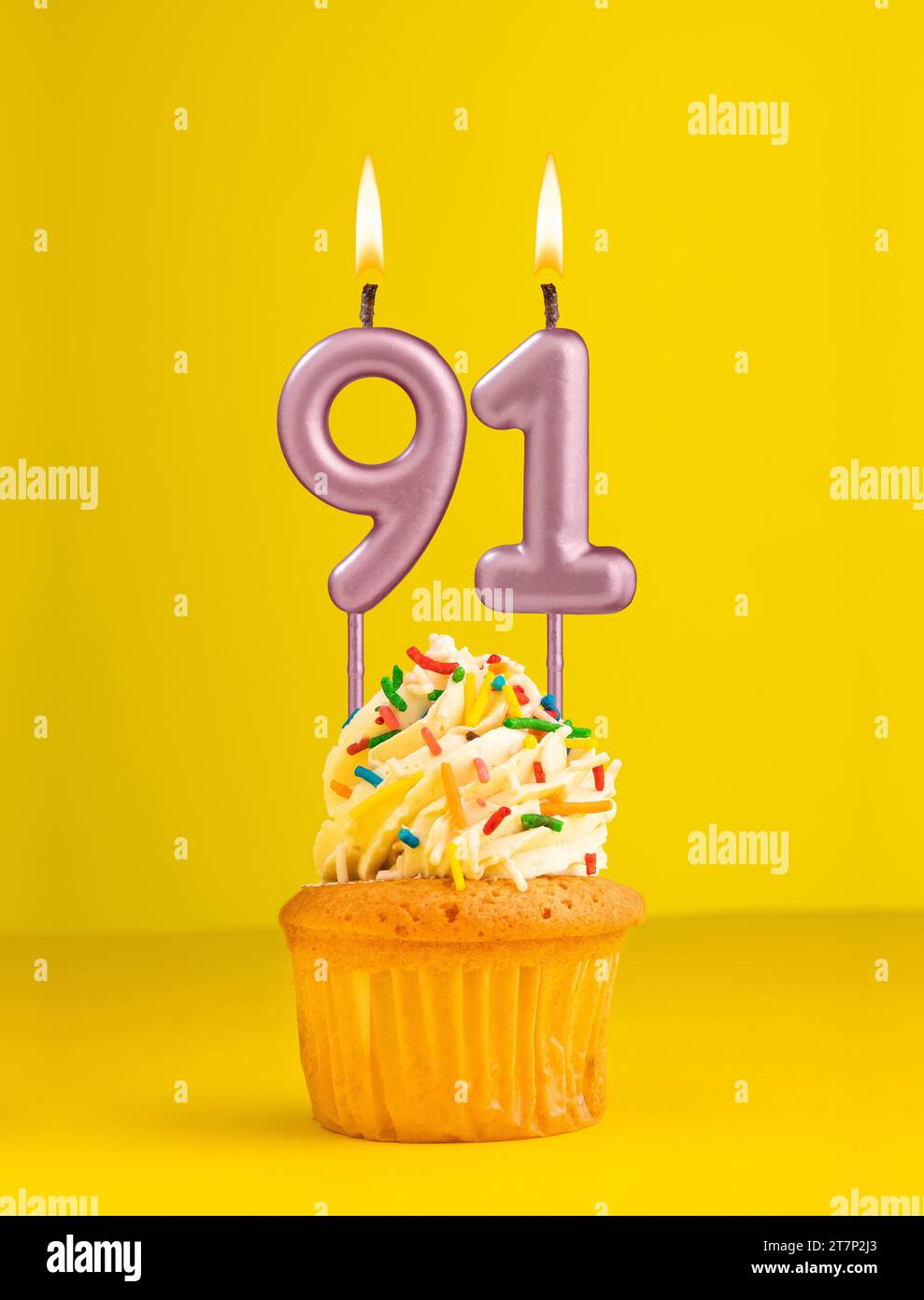 Birthday candle number 91 - Invitation card with yellow background ...