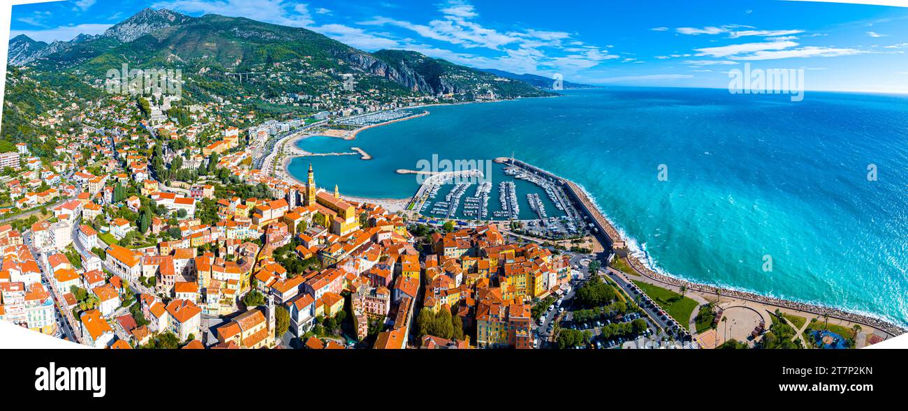 View of Menton, a town on the French Riviera in southeast France known ...