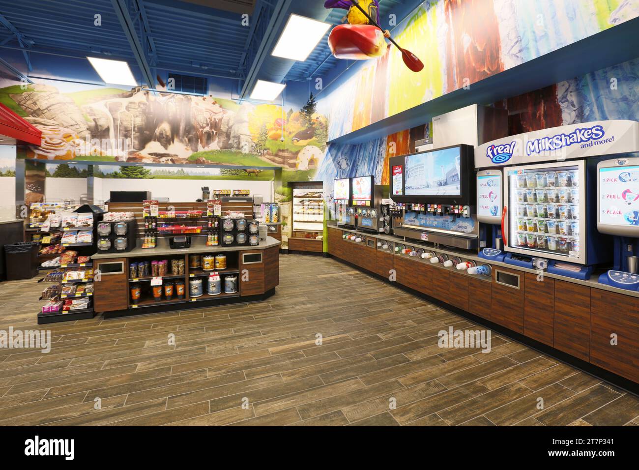 The interior of a new, modern Maverik branded convienience store with ...