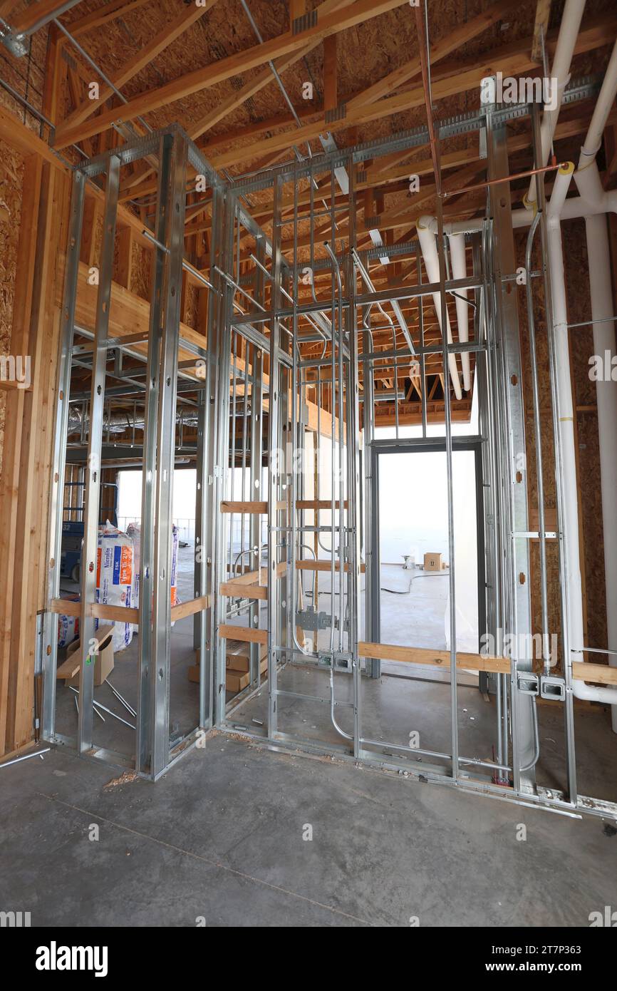 Steel duct work being installed in a new office building Stock Photo ...