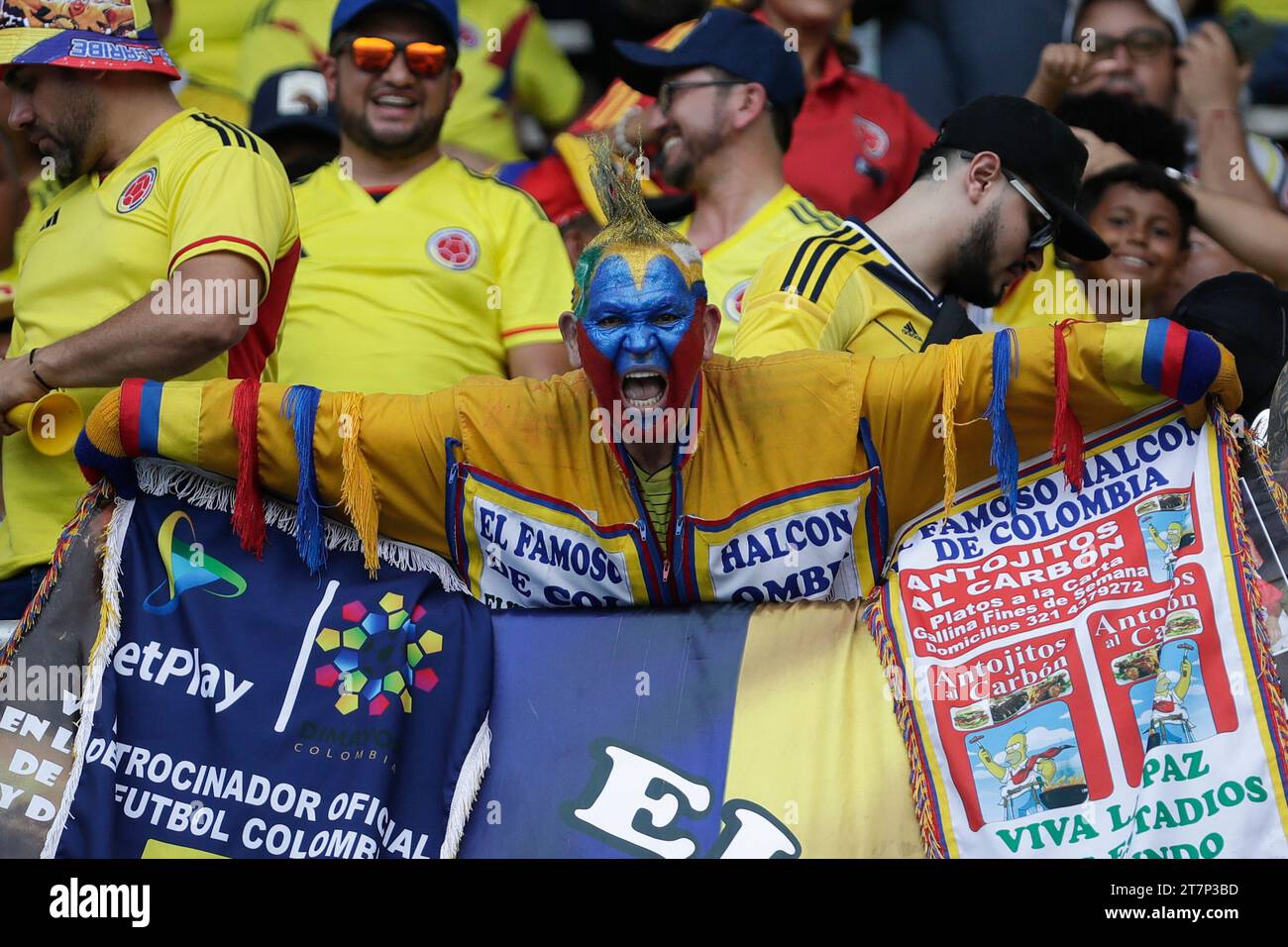 A fan of Colombia cheers prior to a qualifying soccer match against ...