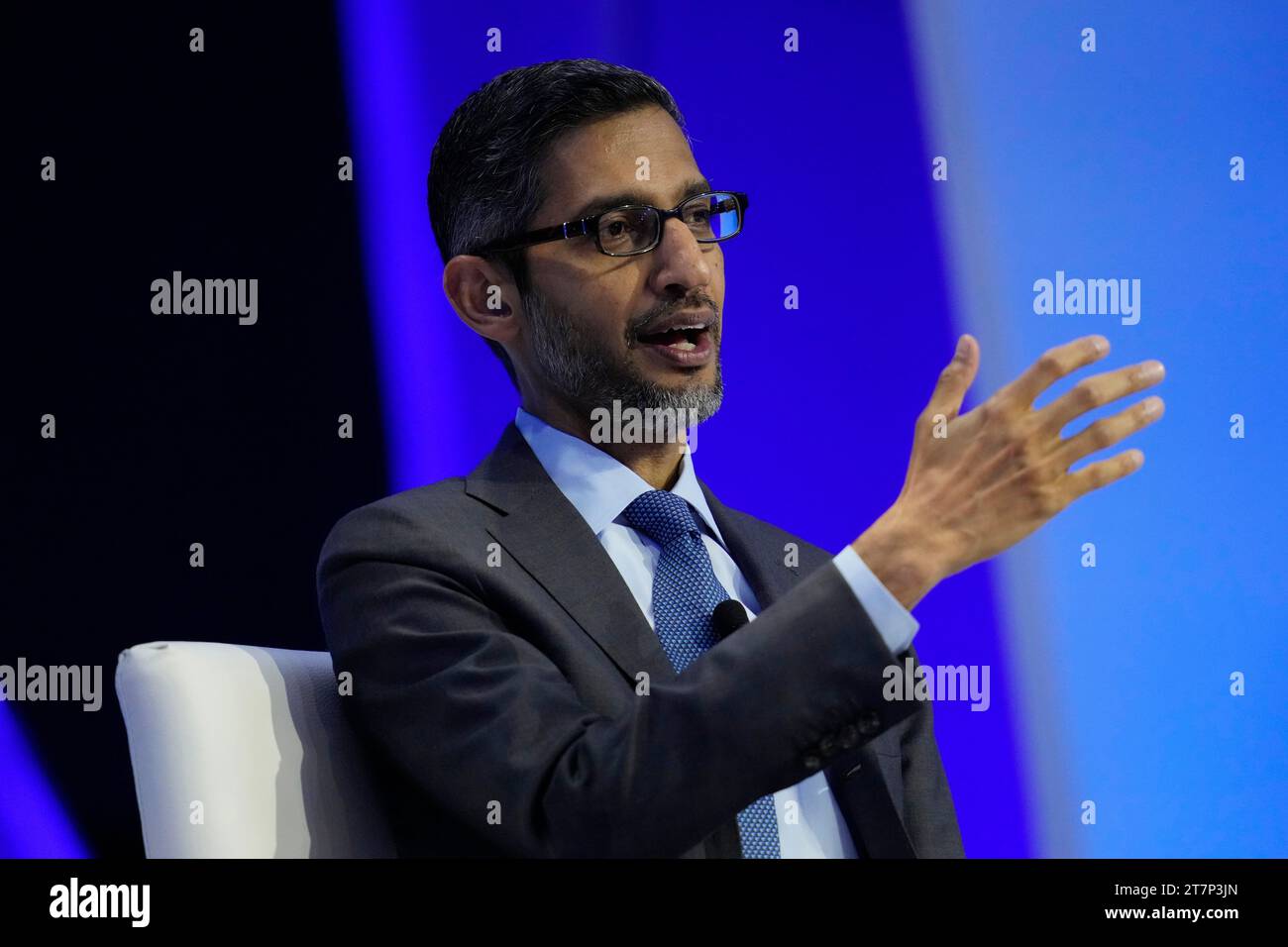 Sundar Pichai, CEO of Google and Alphabet, takes part in a discussion ... Sundar Pichai, CEO of Google and Alphabet, takes part in a discussion ...