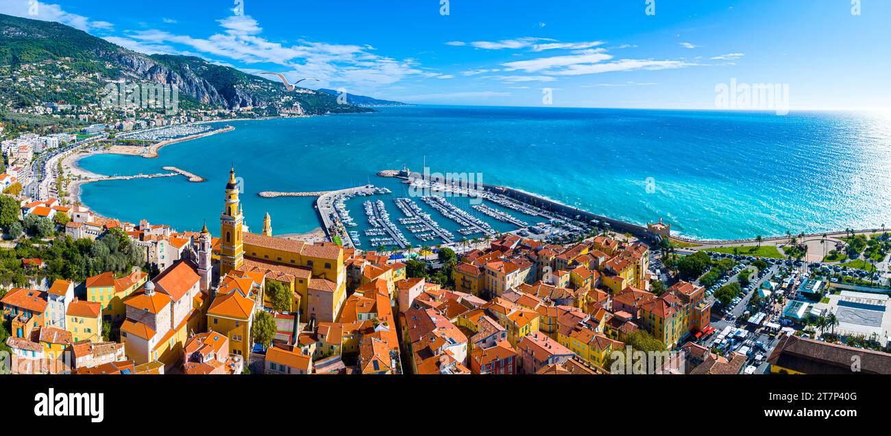 View of Menton, a town on the French Riviera in southeast France known ...