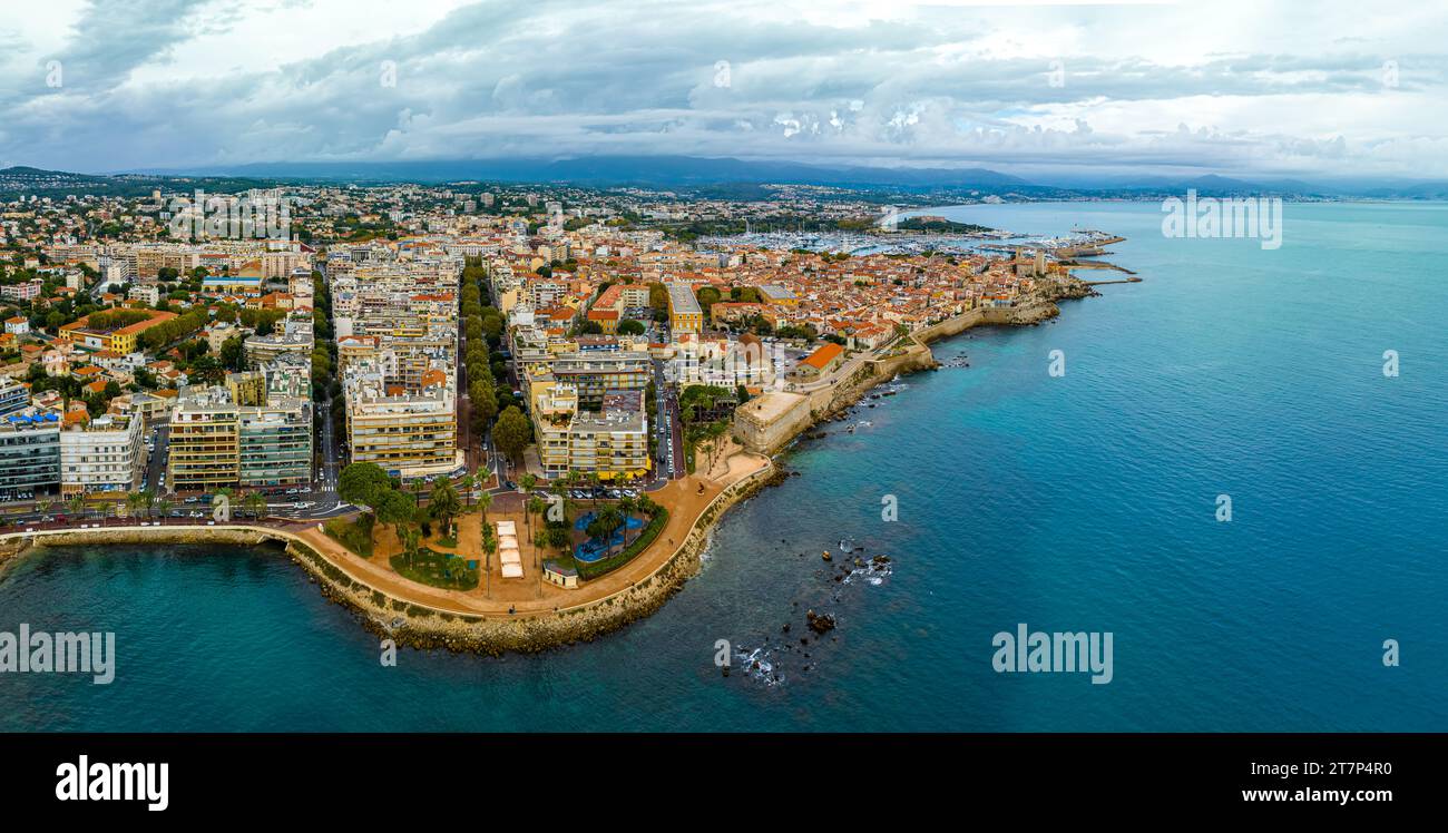 Aerial view of Antibes, a resort town between Cannes and Nice on the ...