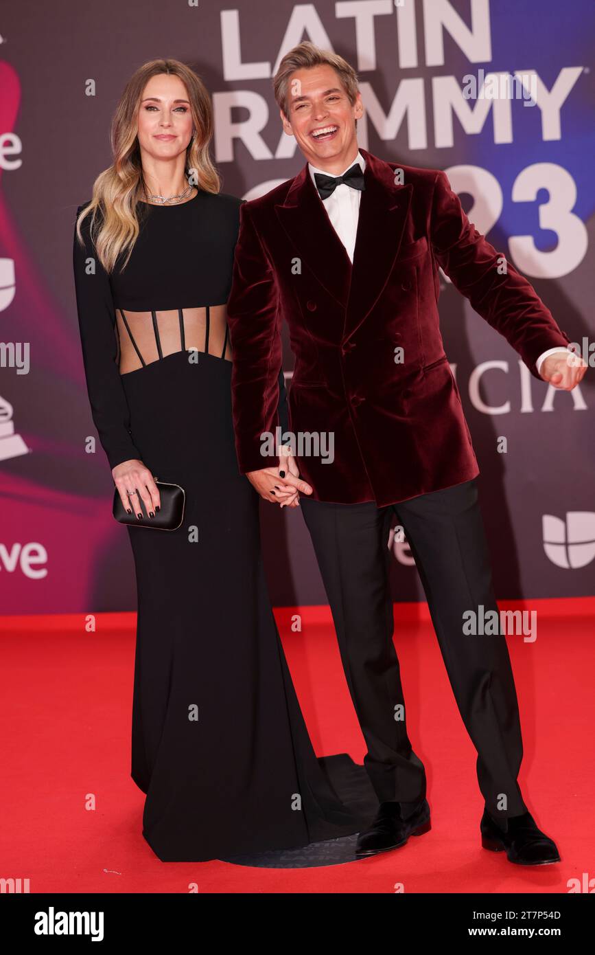 Astrid Klisans, left, and Carlos Baute arrive at the 24th annual Latin ...