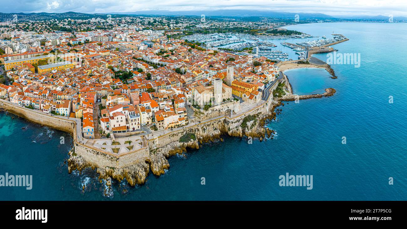Aerial view of Antibes, a resort town between Cannes and Nice on the ...