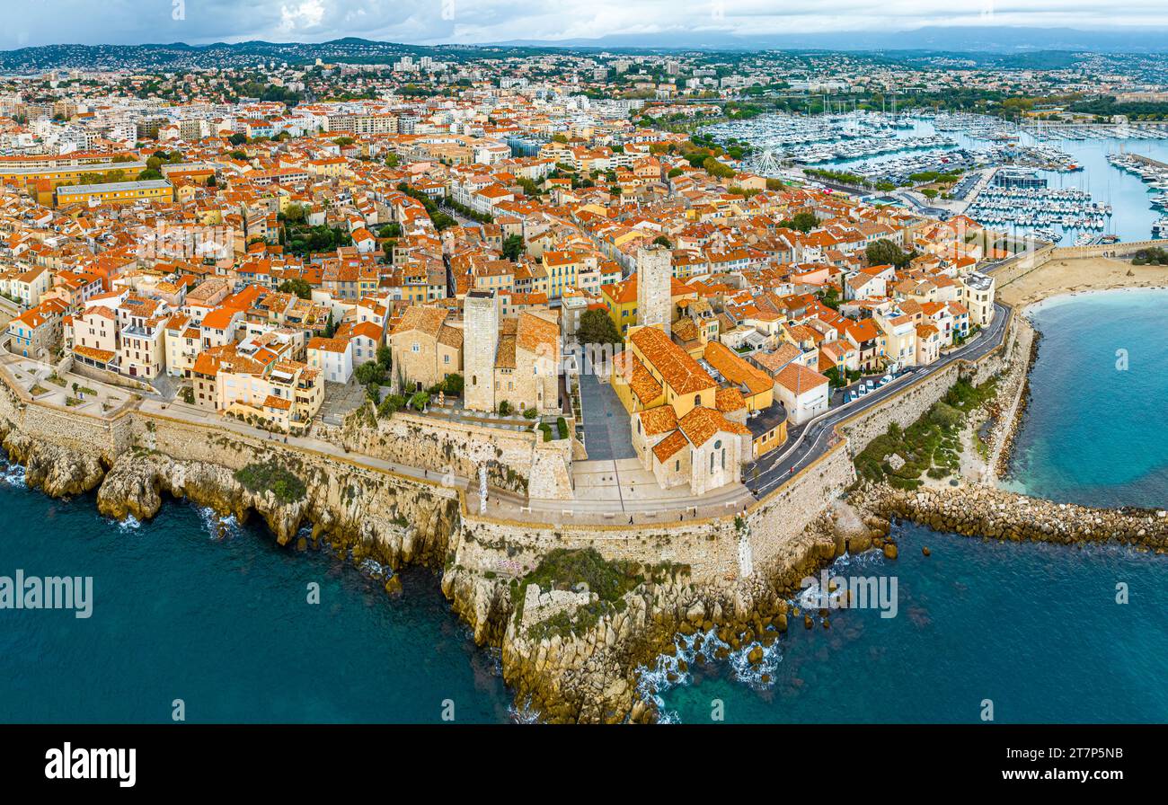 Aerial view of Antibes, a resort town between Cannes and Nice on the ...