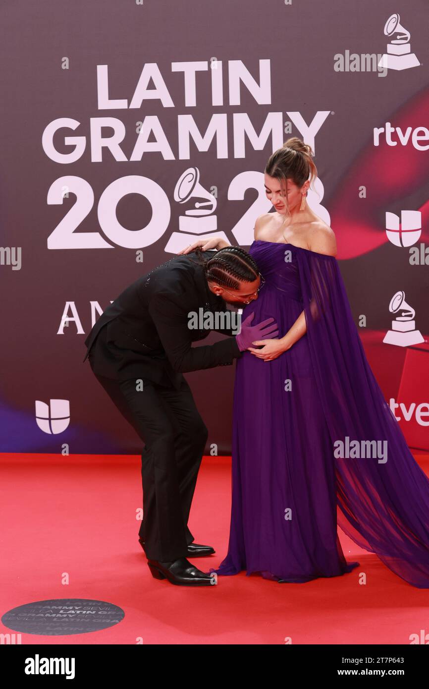 Singer Maluma and his partner Susana Gómez pose during the photocall ...