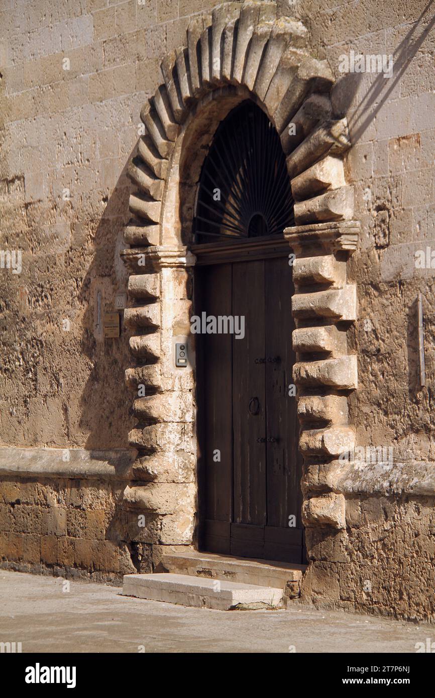 Manduria, Italy. Side portal to the16th century Chiesa di San Benedetto ...